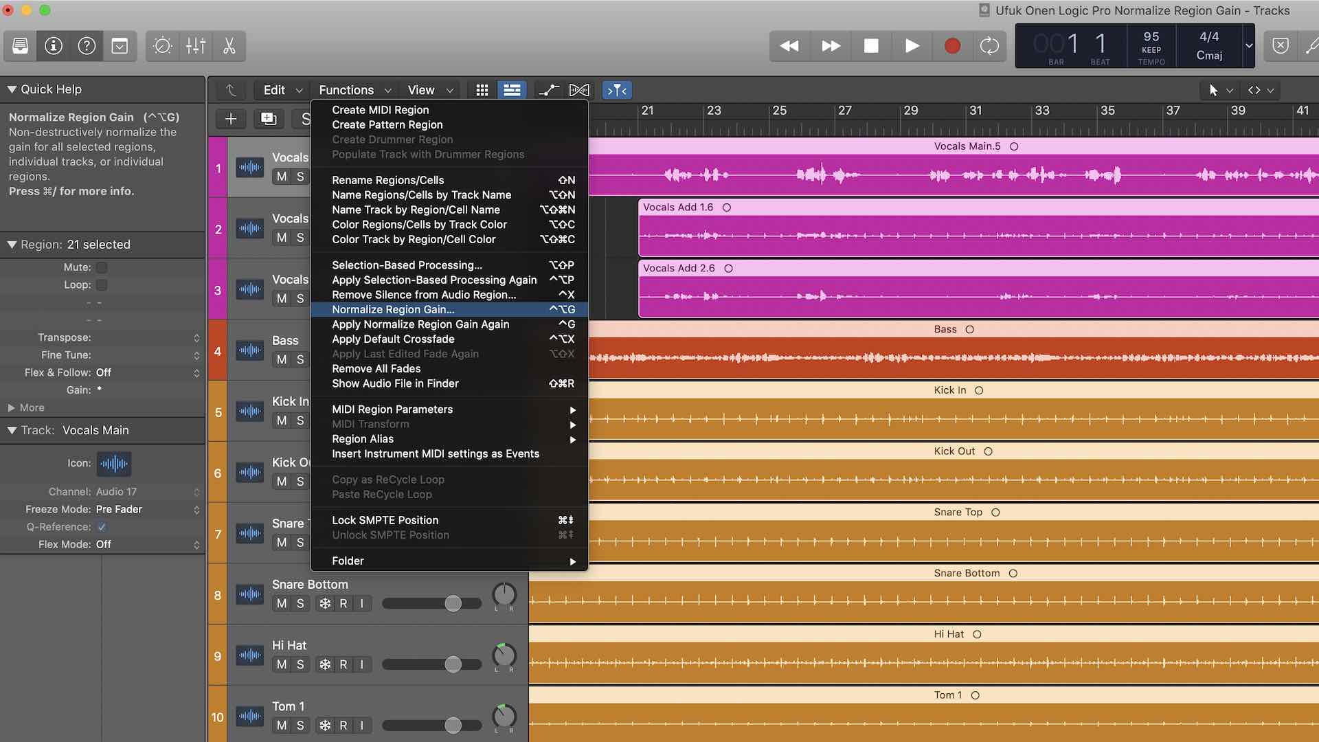 Logic Pro Normalize Region Gain zelli i Ile Gain Staging Ufuk 